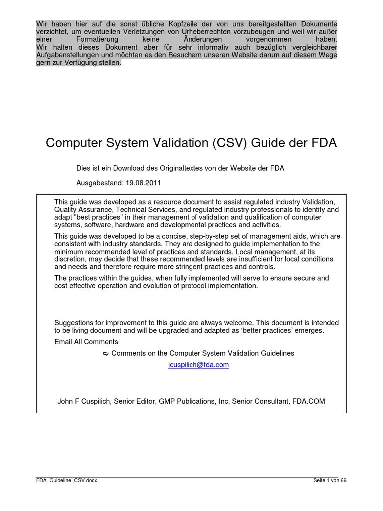 FDA Guideline CSV | PDF | Verification And Validation | Software