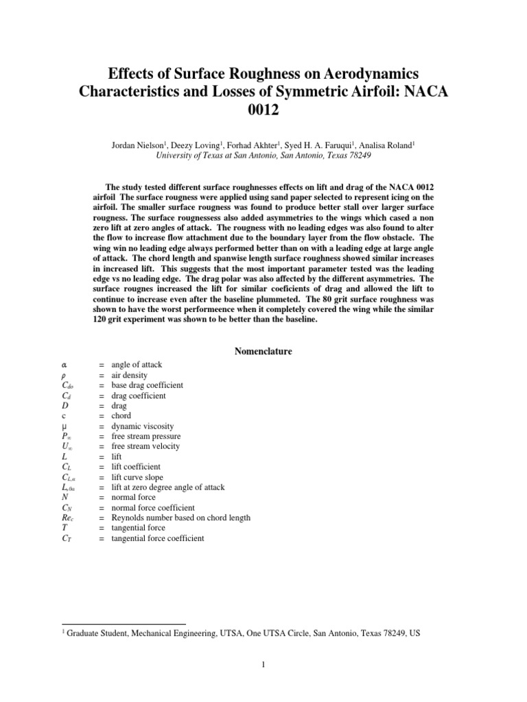 Effects of Surface Roughness on Aerodynamics | PDF | Lift (Force) | Airfoil
