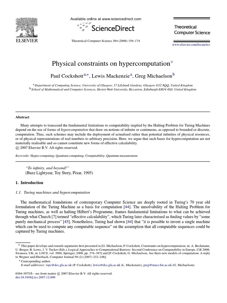 Physical Constraints On Hypercomputation: Paul Cockshott, Lewis ...