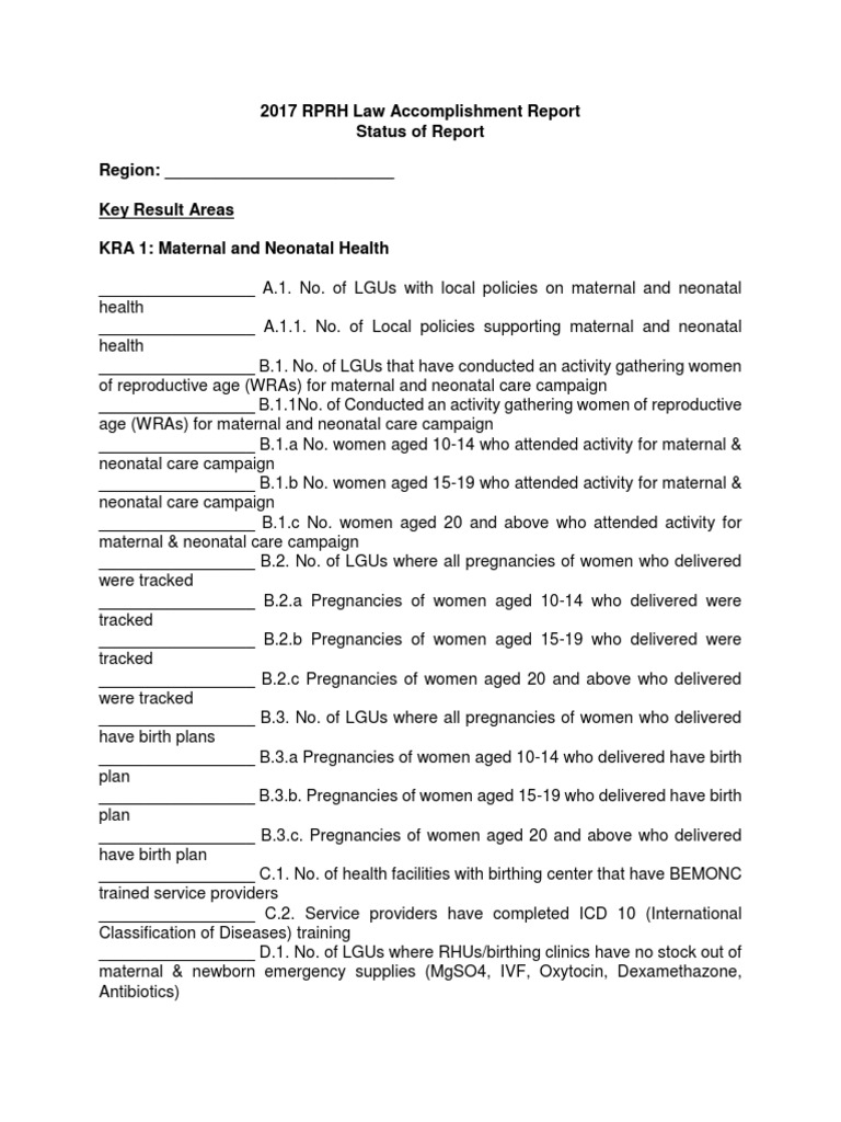 Template For The Writer of The 2017 RPRH Law Accomplishment Report ...