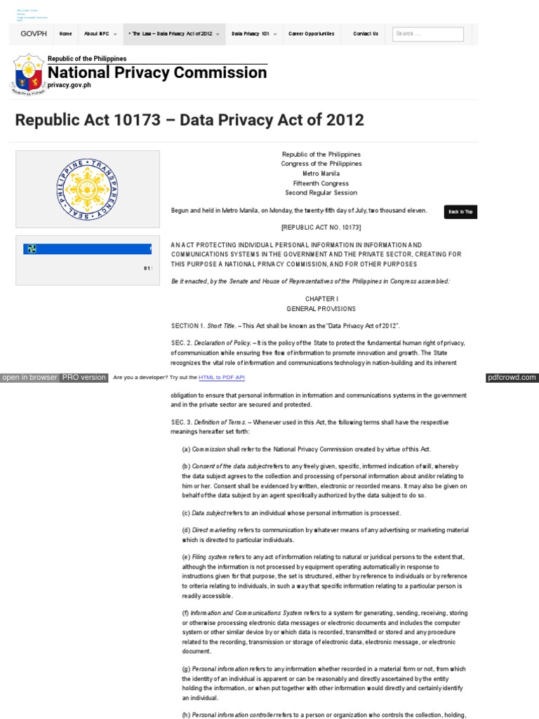 Data Privacy Act of 2012 Overview | PDF | Privacy | Personally ...