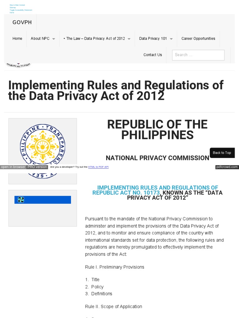 Privacy Gov PH Implementing Rules and Regulations of Republi PDF | PDF ...