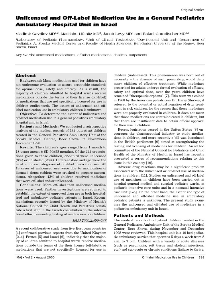 Unlicensed and Off-Label Medication Use in A General Pediatrics ...