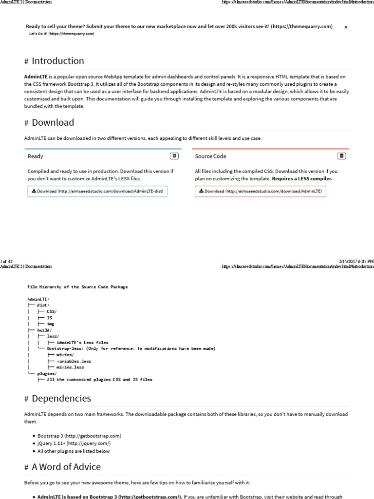 AdminLTE 2 - Documentation | PDF | Bootstrap (Front End Framework ...
