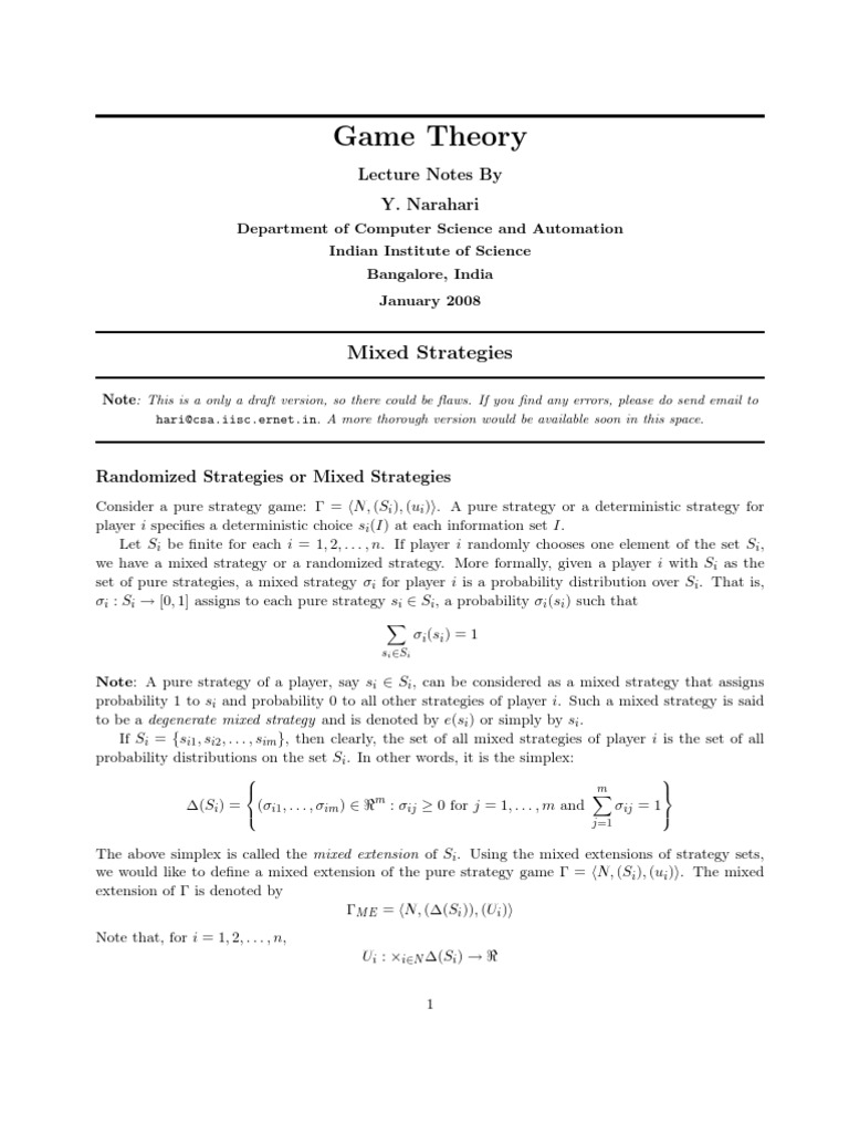 Game Theory: Mixed Strategies | PDF | Economics Of Uncertainty | Game Theory