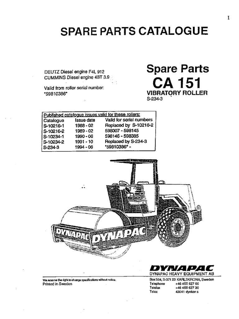 DYNAPAC CA-151-Spare-Parts-Catalogue-s-234-3 PDF | PDF