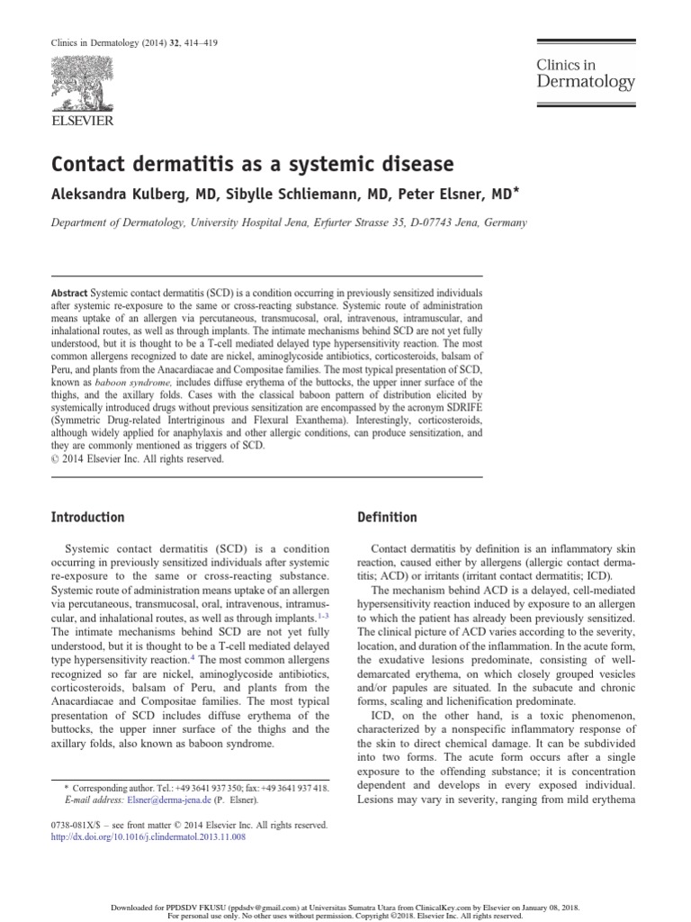 Systemic Contact Dermatitis | PDF | Allergen | Allergy