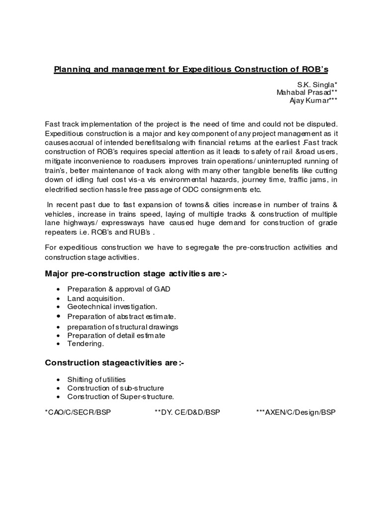 Planning and Management For Expeditious Construction of ROB's | PDF | Deep Foundation | Building ...
