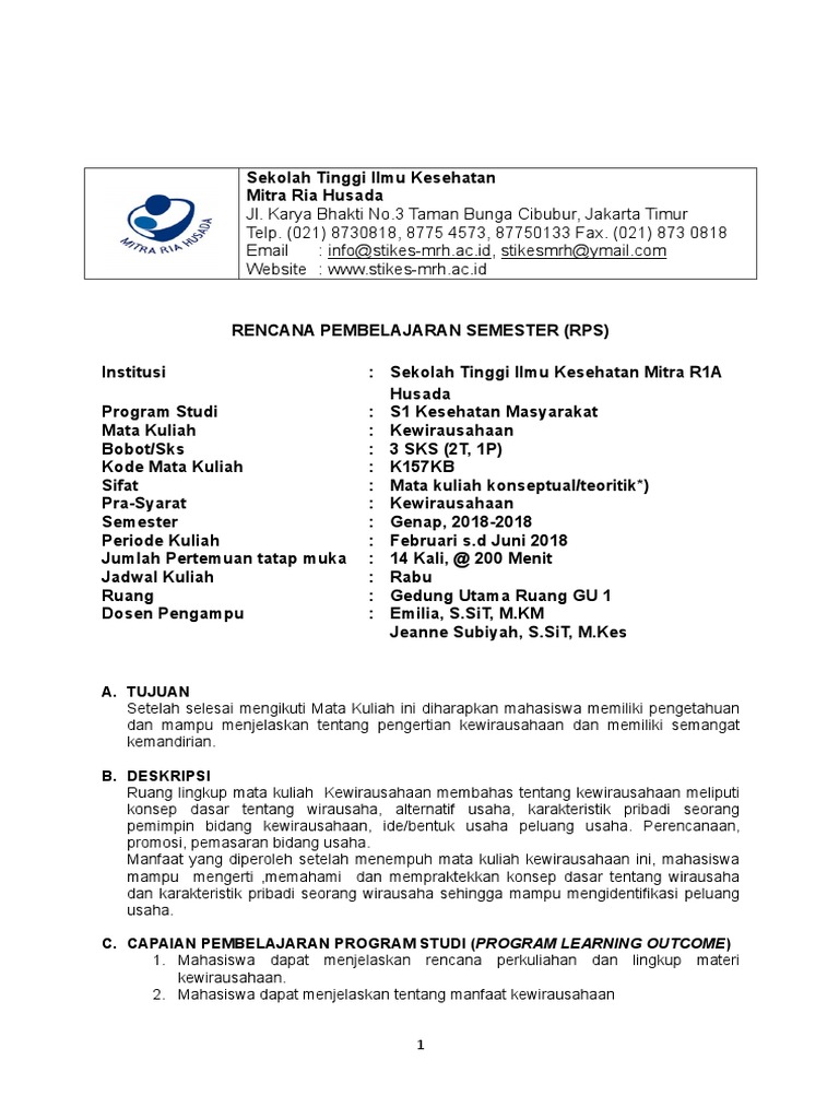 RPS Kewirausahaan 2017-2018 BARU | PDF
