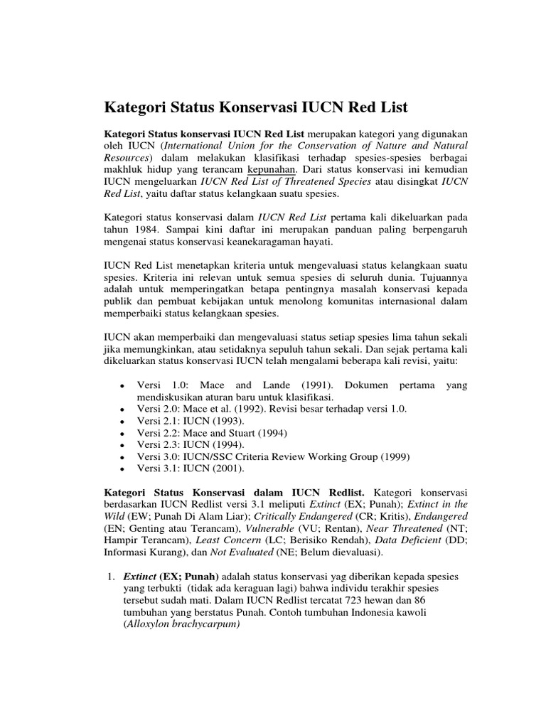 Kategori Status Konservasi IUCN Red List | PDF | Griya & Taman ...