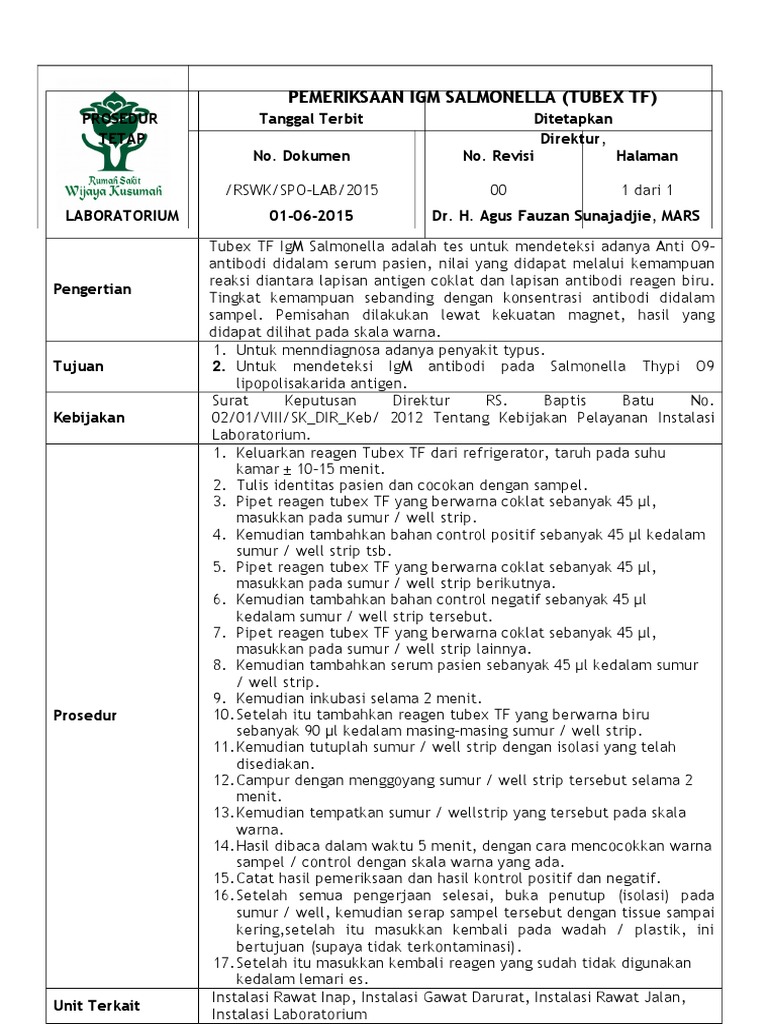 08 SPO Pemeriksaan IGM Salmonella (Tubex TF) | PDF