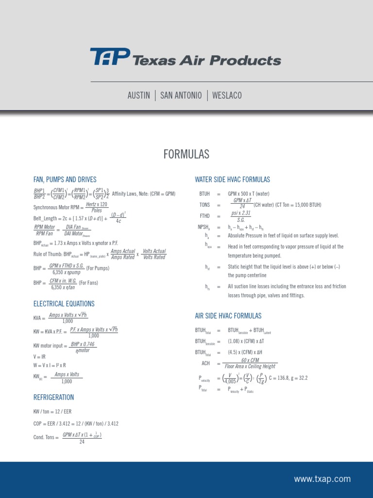 HVACR Formulas and Symbols | PDF | Refrigeration | Steam