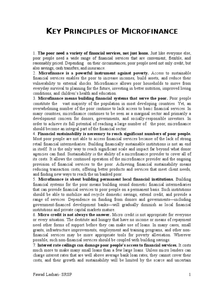 Key Principles of Micro Finance | Microfinance | Microcredit