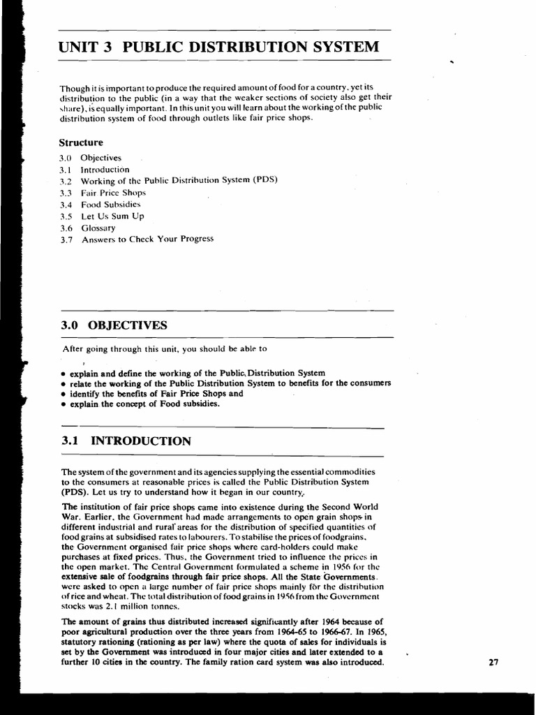 Unit Public Distribution System: Objectives | PDF | Subsidy | Prices