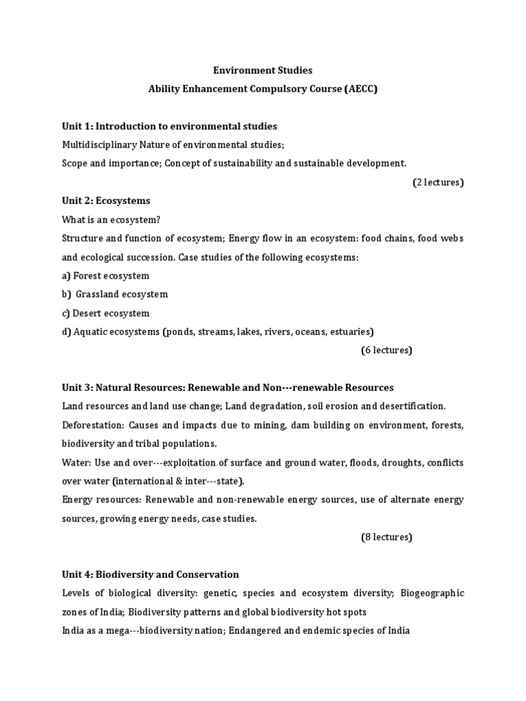 Environmental Studies Syllabus | PDF | Biodiversity | Ecosystem