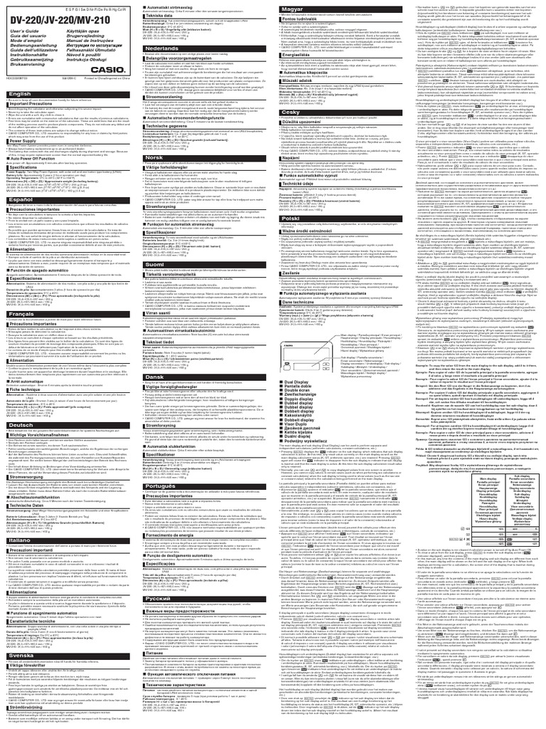 Casio Mv-210 Manual | PDF