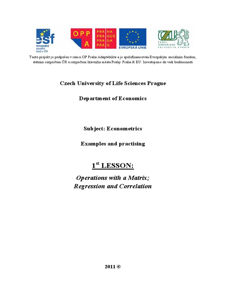 1st Lesson Econometrics Pdf Matrix Mathematics Correlation And Dependence