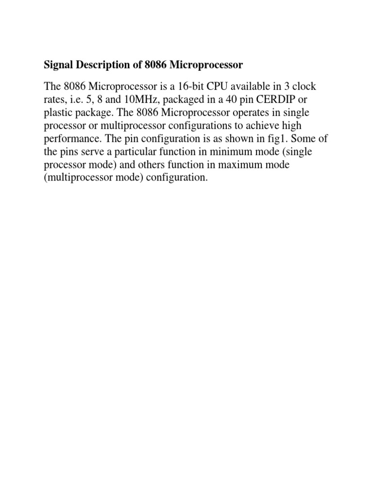 Signal Description of 8086 Microprocessor | PDF | Input/Output | Central Processing Unit