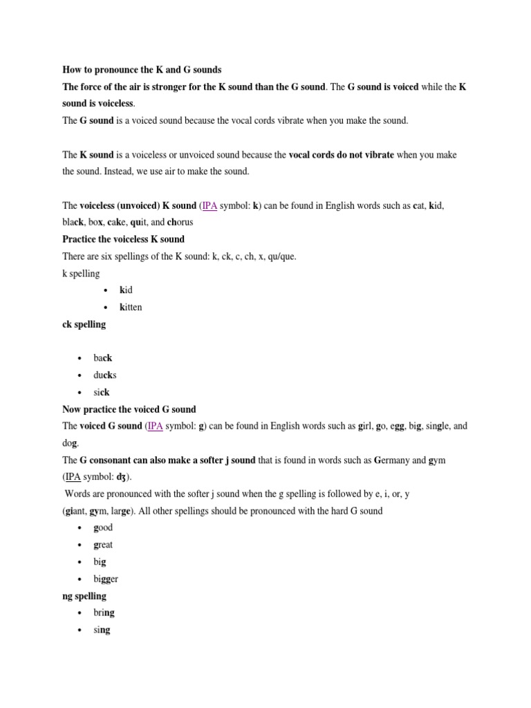 How To Pronounce The K and G Sounds | PDF | Foreign Language Studies