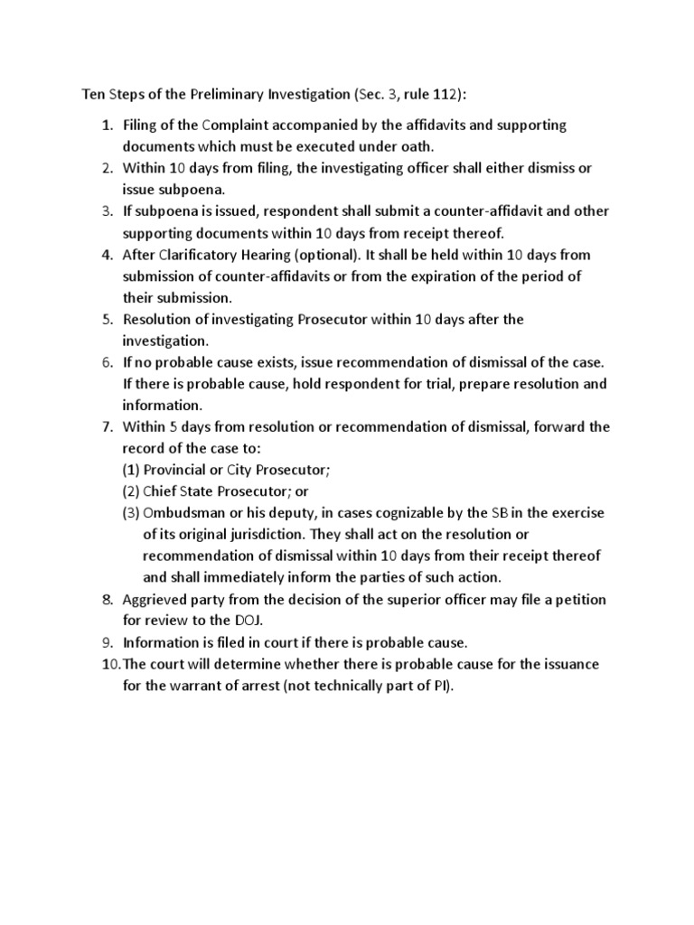 Ten Steps of The Preliminary Investigation | PDF