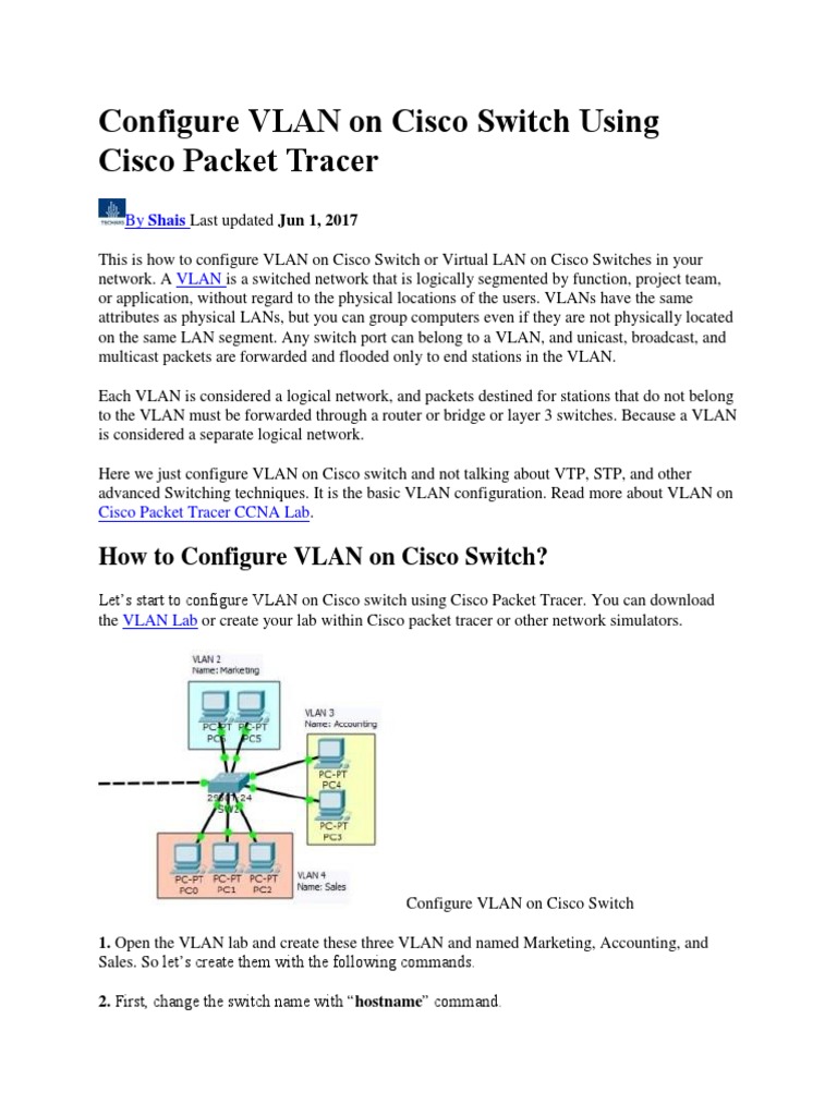 Configure VLAN On Cisco Switch Using Cisco Packet Tracer | PDF | Network Switch | Router (Computing)