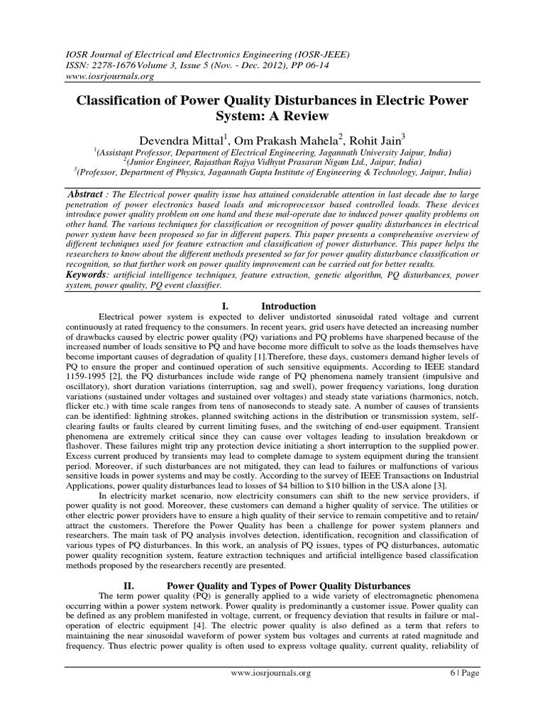 Classification of Power Quality Disturbances in Electric Power System ...