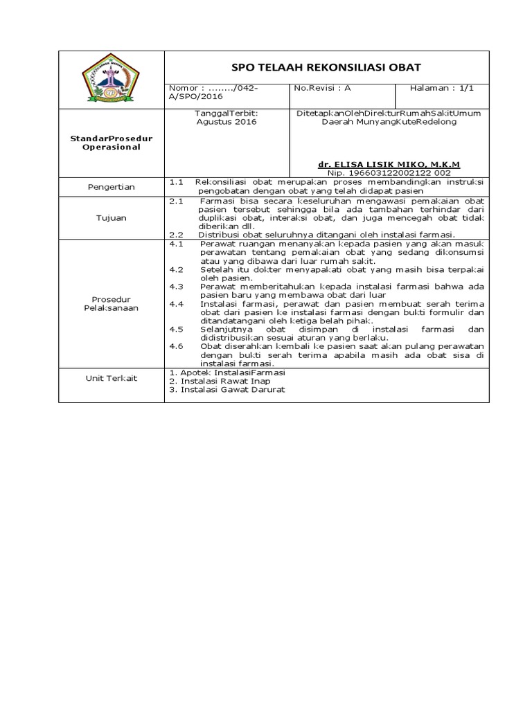 Spo Telaah Rekonsiliasi Obat | PDF