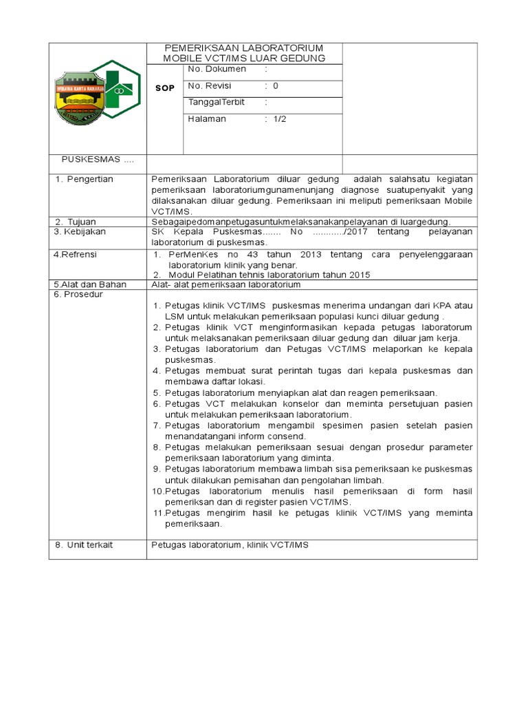 SOP Pemeriksaan Laboratorium Mobile VCT | PDF