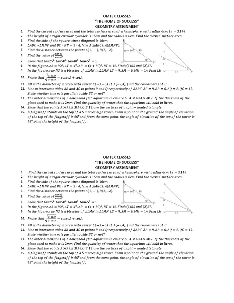 Geometry Assignment by Omtex Classes | PDF | Science & Mathematics