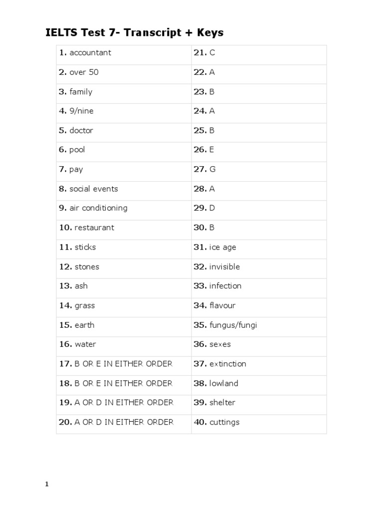 IELTS Listening Test 7 - Keys - Transcripts | PDF | Edible Mushroom ...