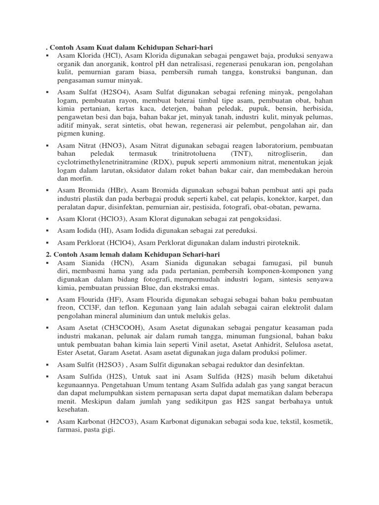 Contoh Asam Kuat Dalam Kehidupan Sehari | PDF