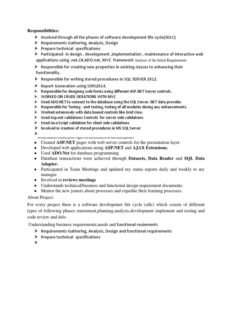 ASP Dot Net Roles and Reposibilities | PDF | Microsoft Sql Server | Web Application