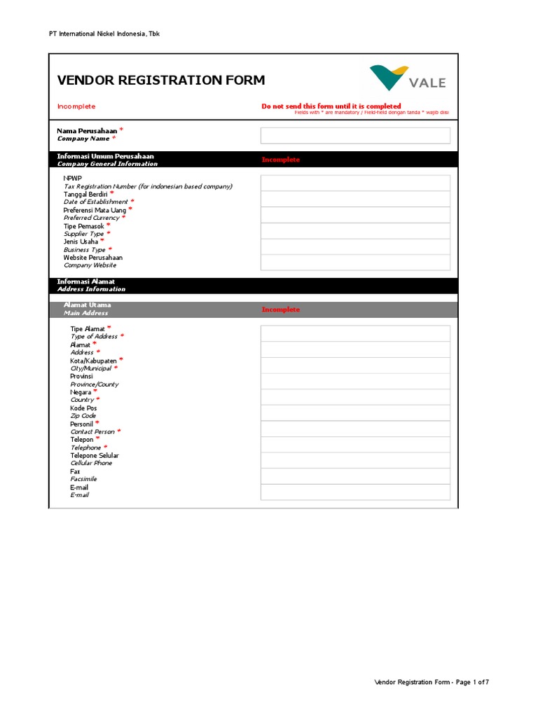 Vendor Registration Form | PDF