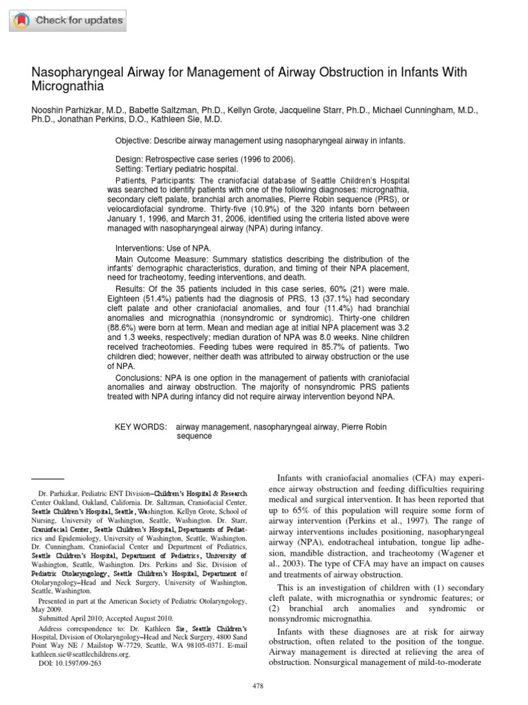 Nasopharyngeal Airway For Management of Airway Obstruction in Infants ...