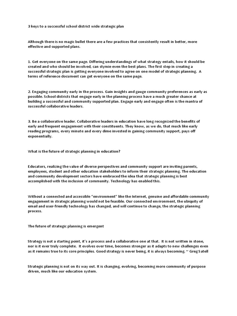 3 Keys To A Successful School District Wide Strategic Plan | PDF ...
