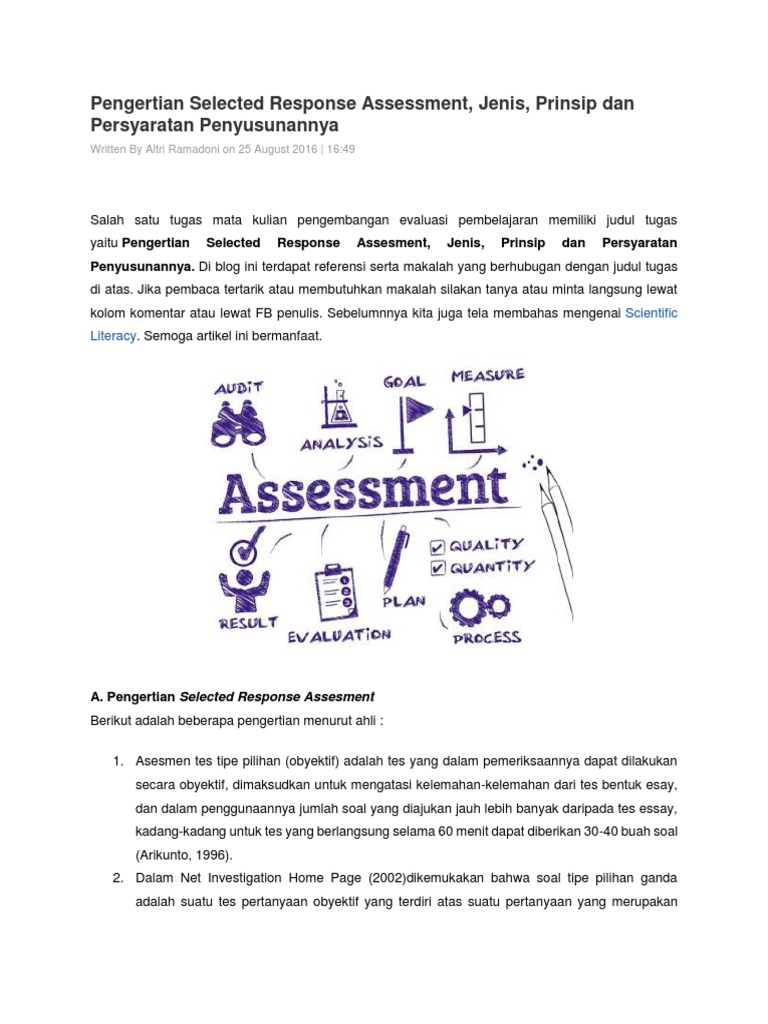 Pengertian Selected Response Assessment | PDF