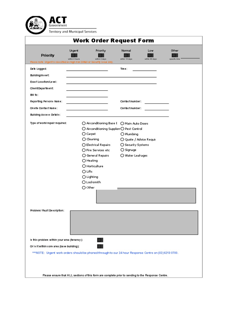 Work Order Request Form | PDF | Building Engineering | Nature