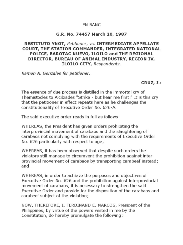 Restituto Ynot v. IAC | PDF | Due Process Clause | Certiorari
