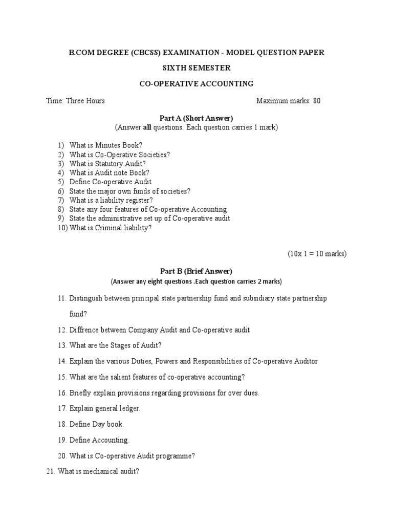 Co-operative Accounting Model Question Paper | PDF | Deposit Account ...