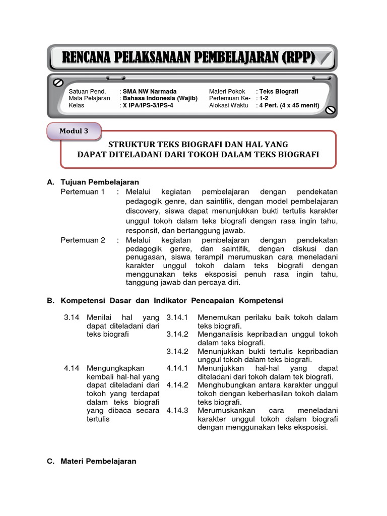RPP Teks Biografi Lesson Study | PDF