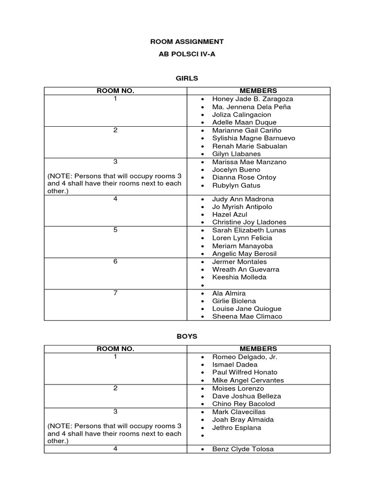 Room Assignment | PDF