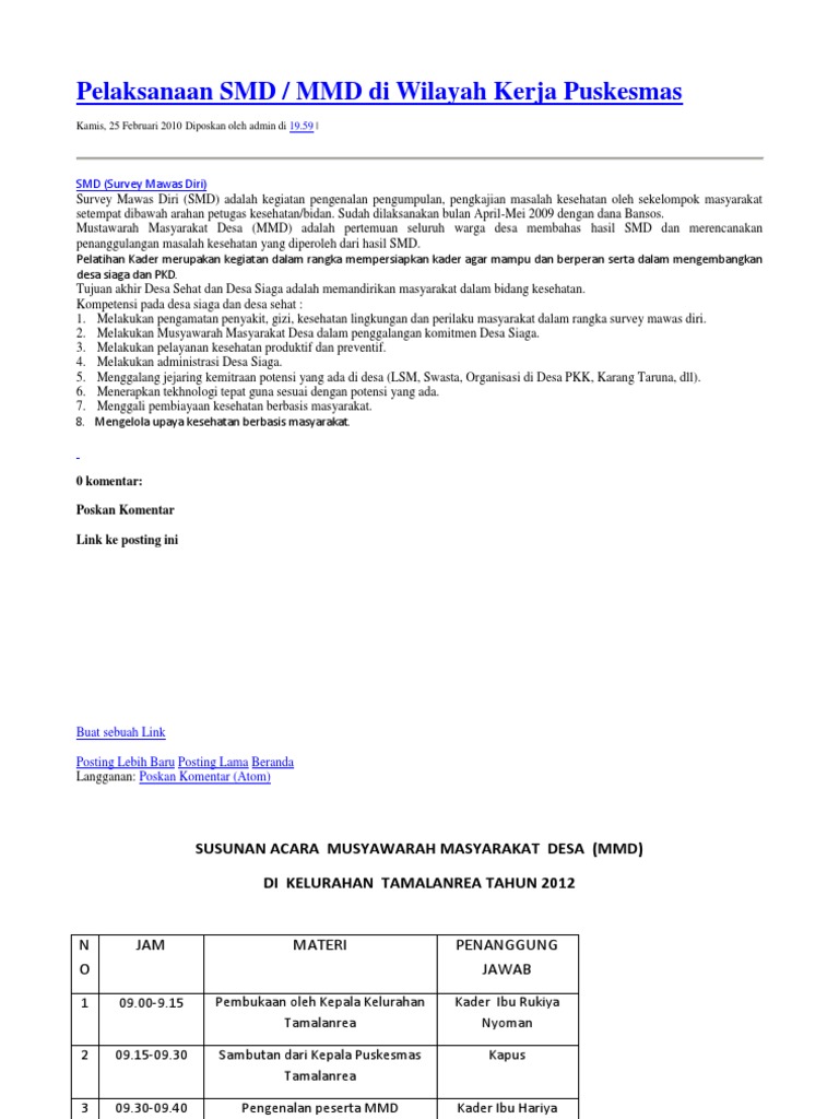 Pelaksanaan SMD/MMD di Puskesmas | PDF