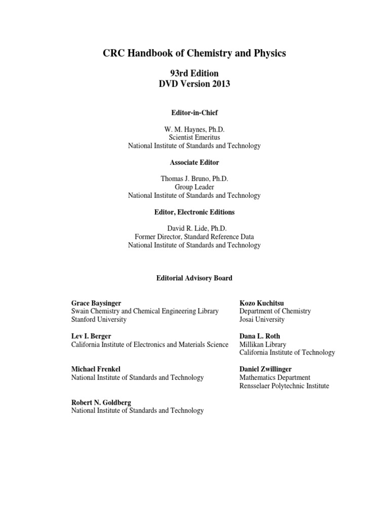 CRC Handbook of Chemistry and Physics: 93rd Edition DVD Version 2013 | PDF