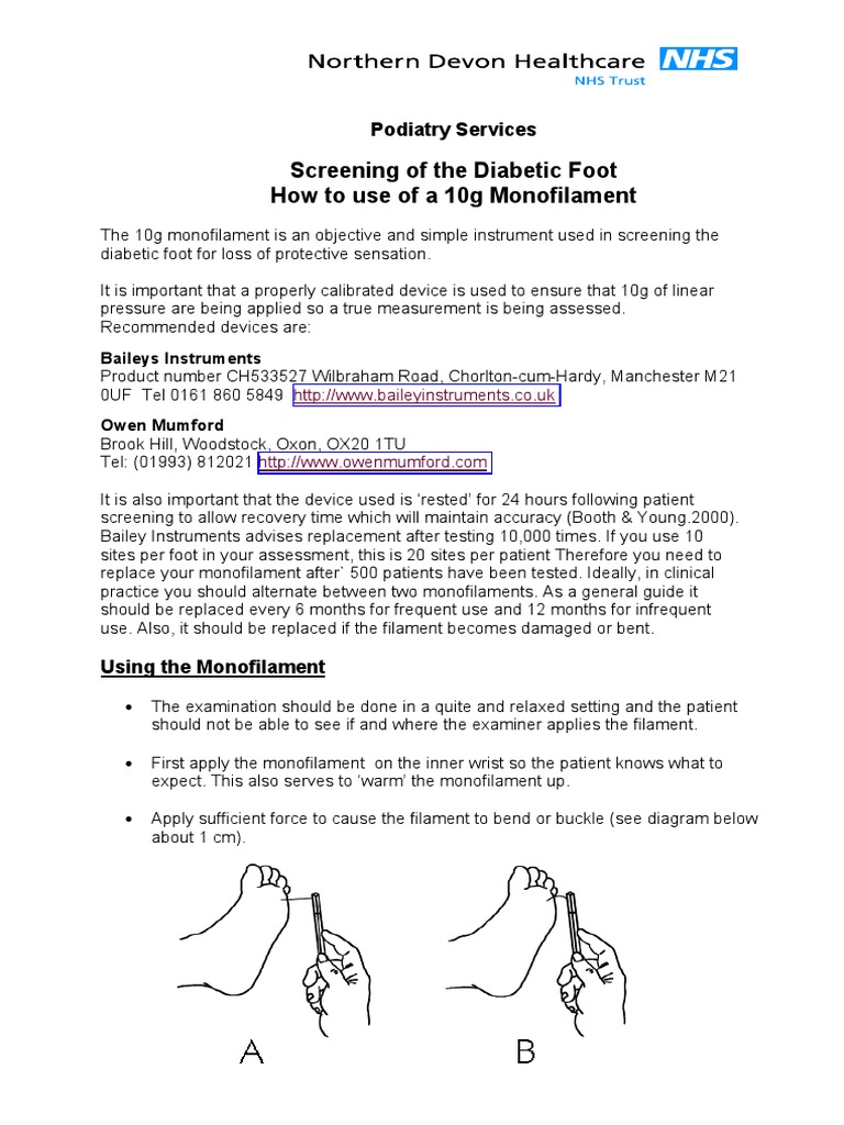 10-Gram Monofilament Test | PDF | Diabetes Mellitus | Clinical Medicine