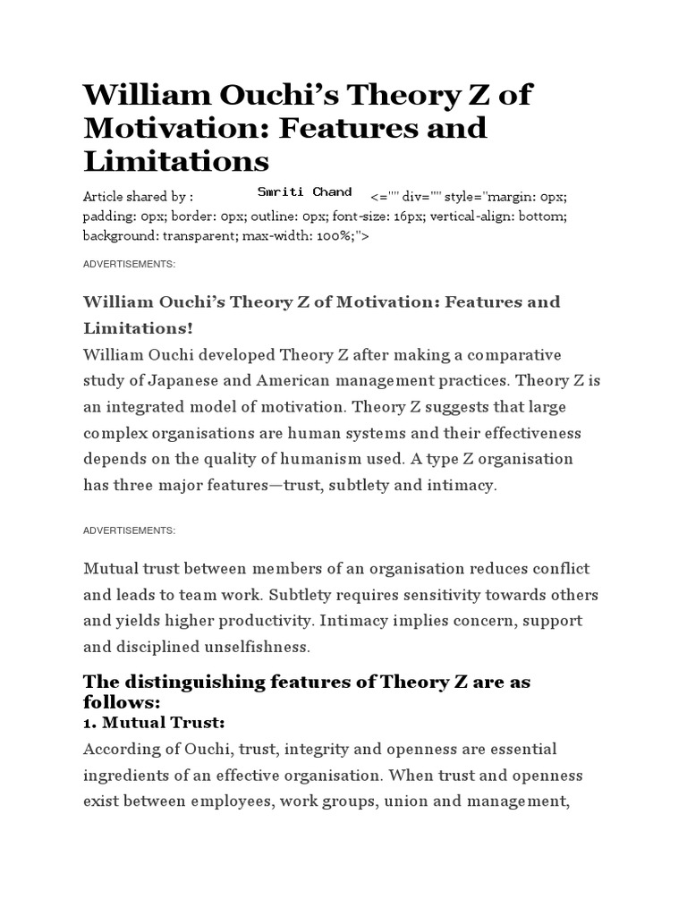 William Ouchi's Theory Z of Motivation | Employment | Leadership