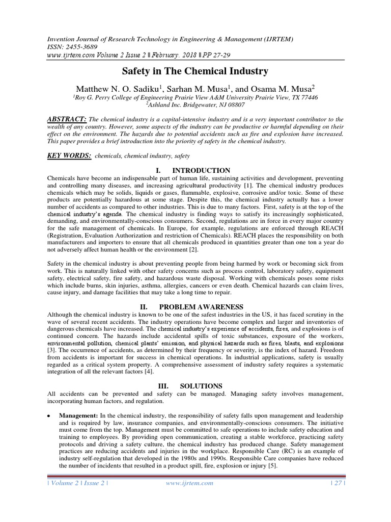 Safety in The Chemical Industry | PDF | Safety | Human Factors And ...
