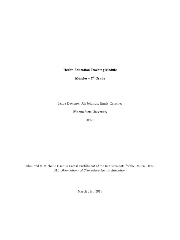 3rd Grade Health Unit Plan | PDF | Goal | Behavior