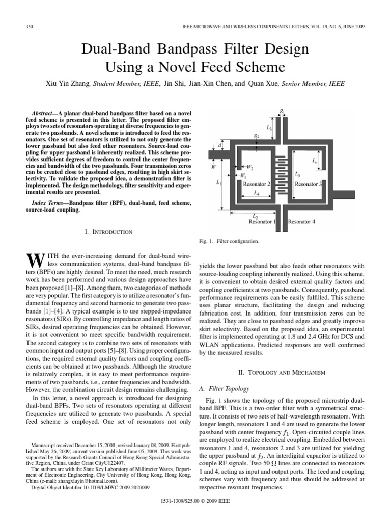 Dual-Band Bandpass Filter Design Using A Novel Feed Scheme | PDF | Filter (Signal Processing ...