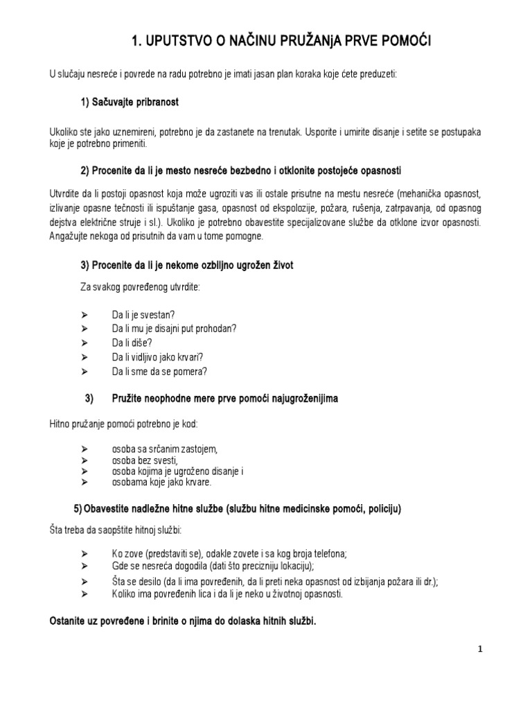 Uputstvo o Načinu Pružanja Prve Pomoći | PDF