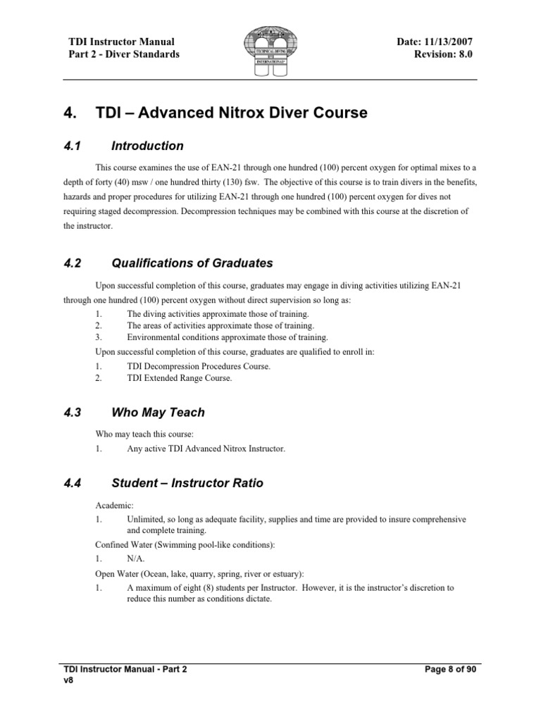 TDI Advanced Nitrox Diver Course | PDF | Underwater Diving | Underwater ...